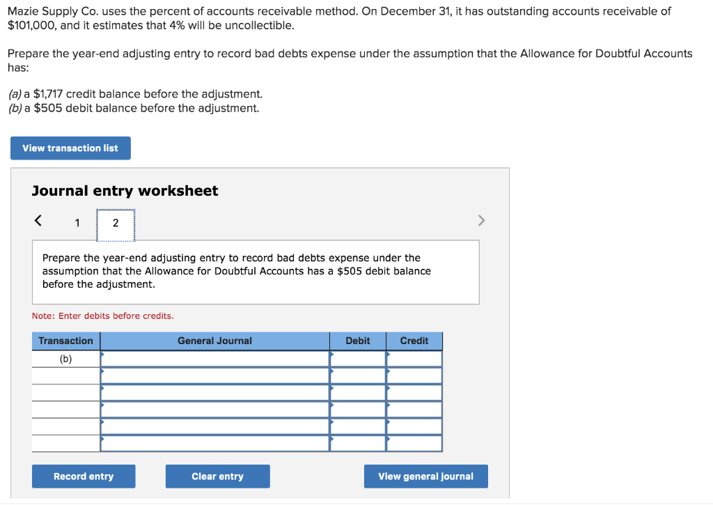 Solved Exercise 7-7 Percent of accounts receivable method LO | Chegg.com