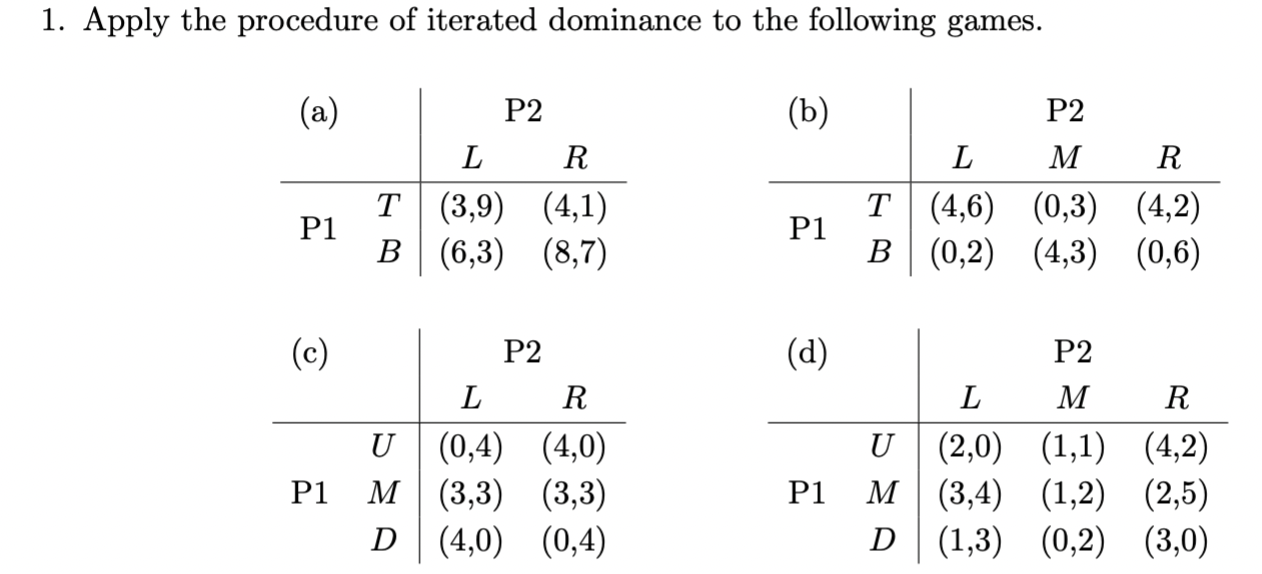 Solved Apply the procedure of iterated dominance to the | Chegg.com