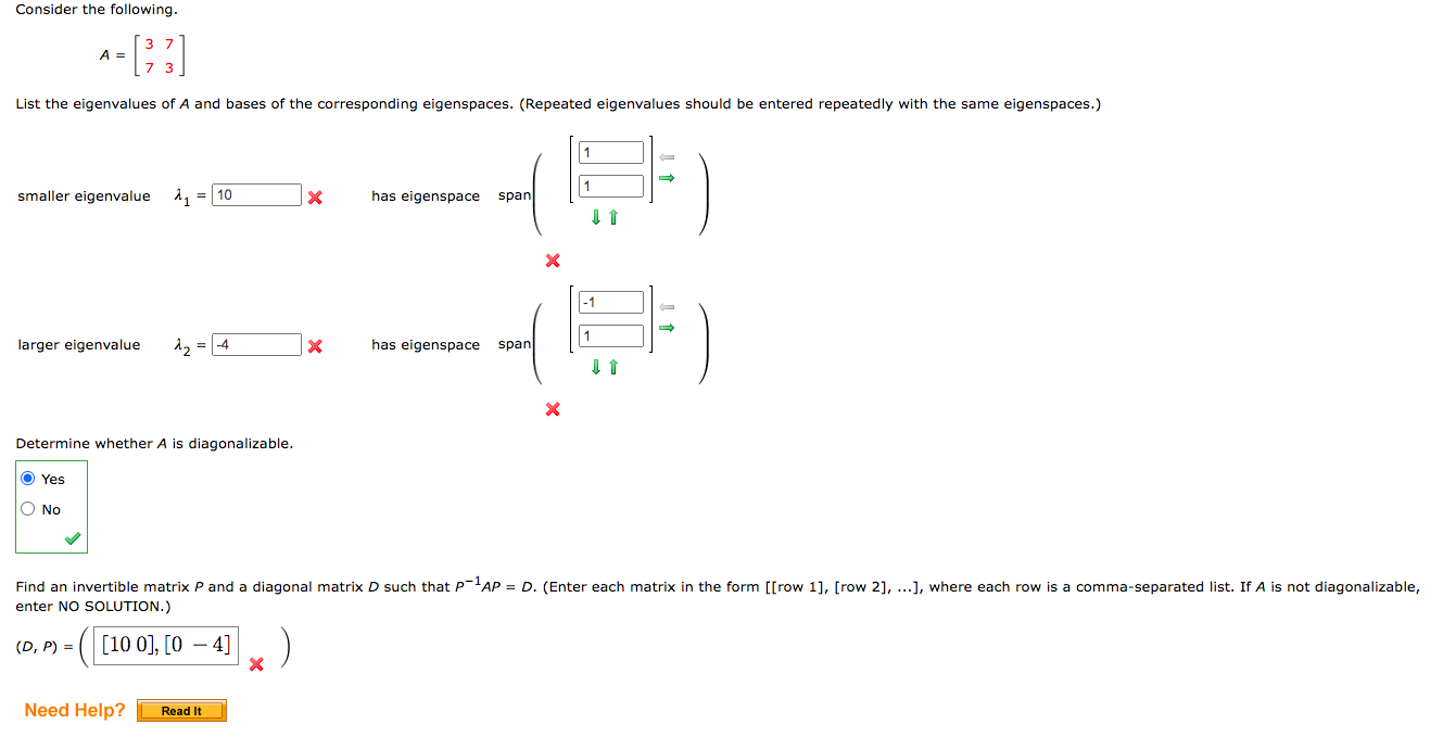 Solved Consider the following. A=[3773] List the eigenvalues | Chegg.com