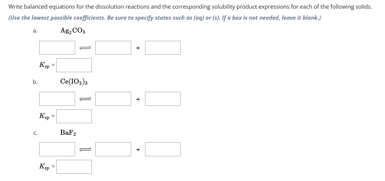 Solved Write balanced equations for the dissolution | Chegg.com