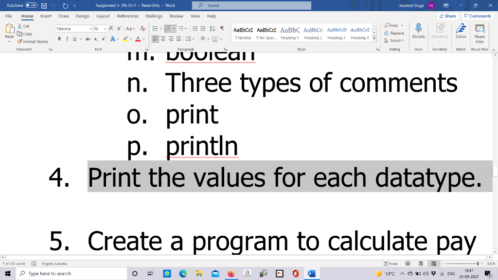 Solved AutoSave CH H Assignment 1-3% (1)-1 - Read-Only - | Chegg.com