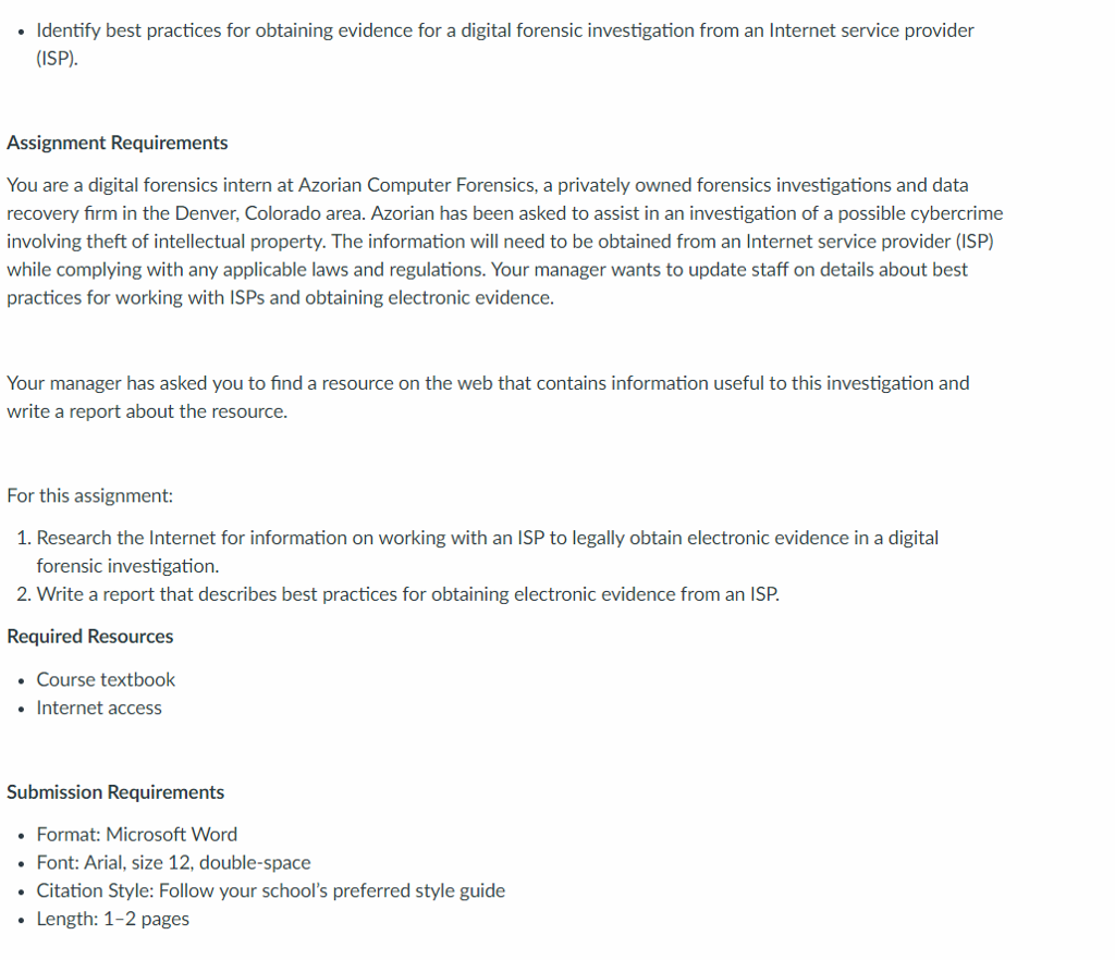 Solved Identify best practices for obtaining evidence for a | Chegg.com