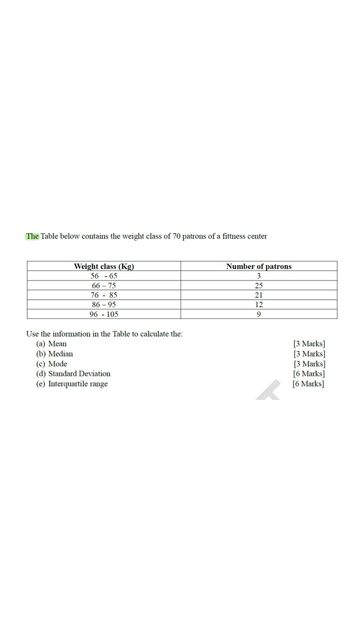 Solved The Table below contains the weight class of 70 | Chegg.com