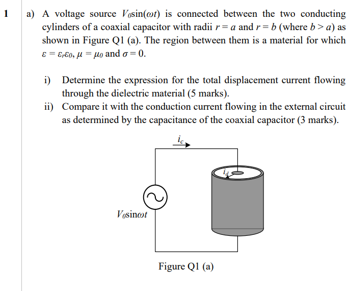 Solved a) A voltage source V0sin(ωt) is connected between | Chegg.com