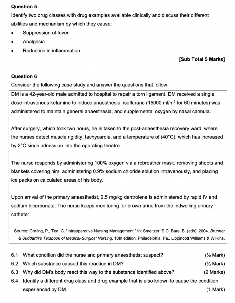 Solved Question 5 Identify two drug classes with drug | Chegg.com