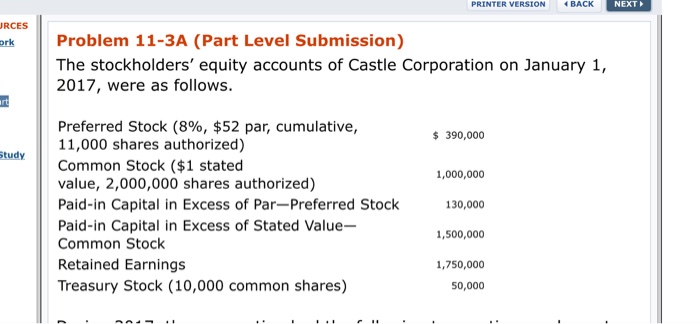 Solved PRINTER VERSION BACK RCES rk Problem 11-3A (Part | Chegg.com