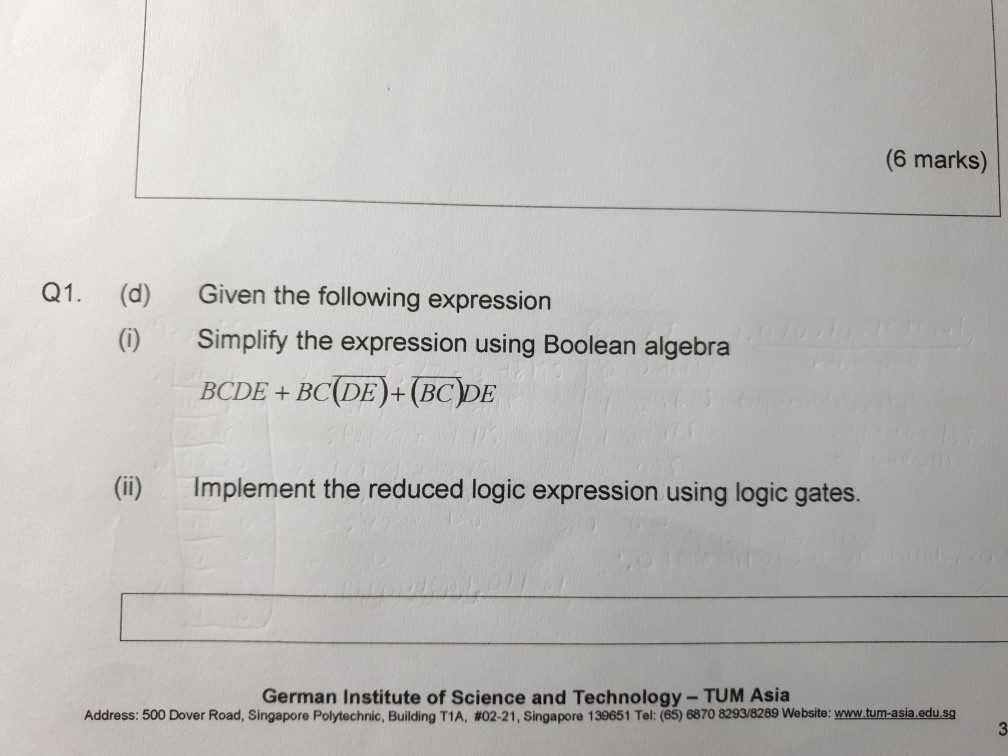 Solved (6 marks) Q1. d. Given the following expression | Chegg.com