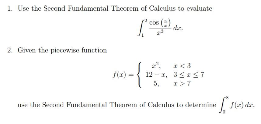 Solved 1. Use the Second Fundamental Theorem of Calculus to | Chegg.com