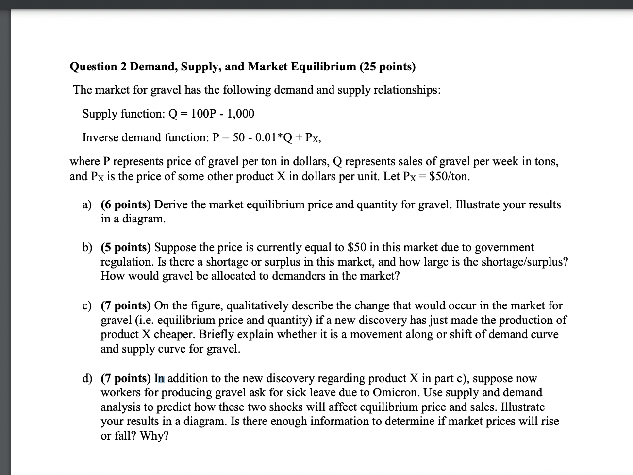 Solved Question 2 Demand, Supply, and Market Equilibrium (25 | Chegg.com