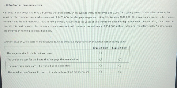 Solved 3. Definition of economic costs Van lives in San | Chegg.com