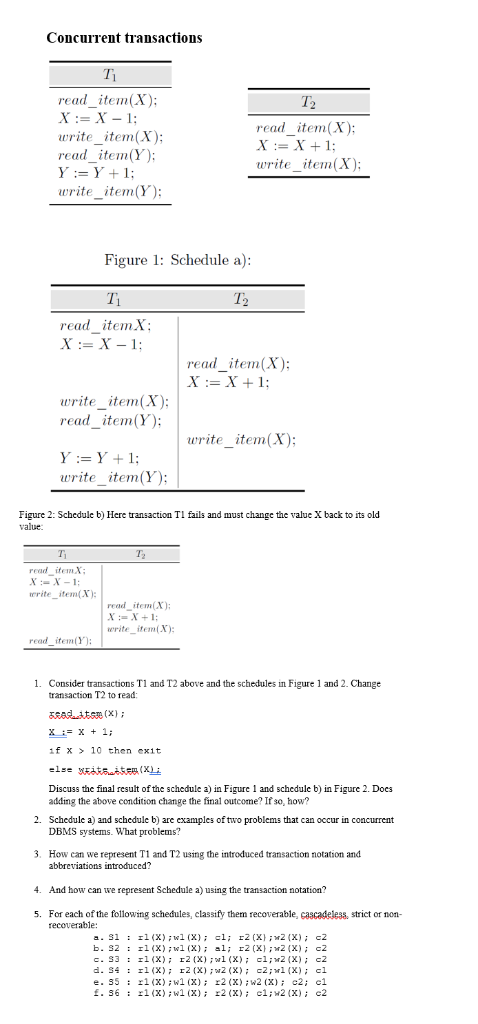 Solved Concurrent transactionsFigure 1: Schedule a):Figure | Chegg.com