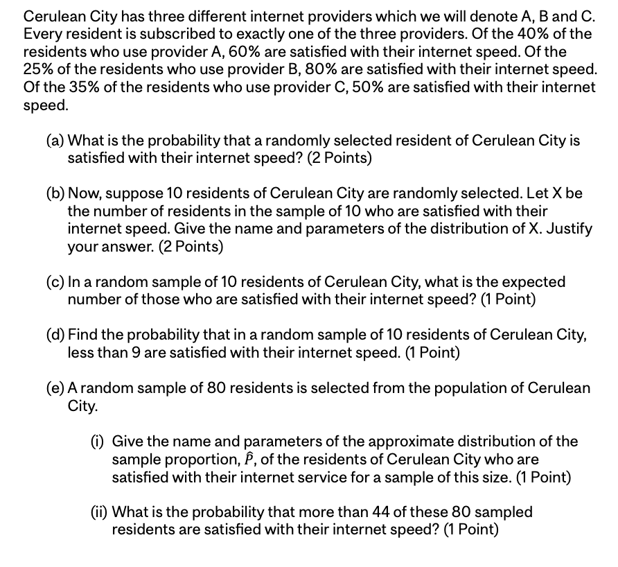Solved Cerulean City has three different internet providers | Chegg.com
