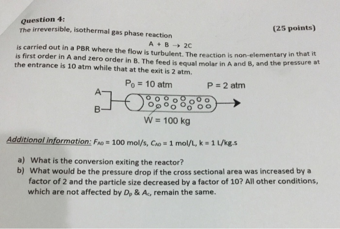 Solved Question 4: The irreversible, isothermal gas phase | Chegg.com