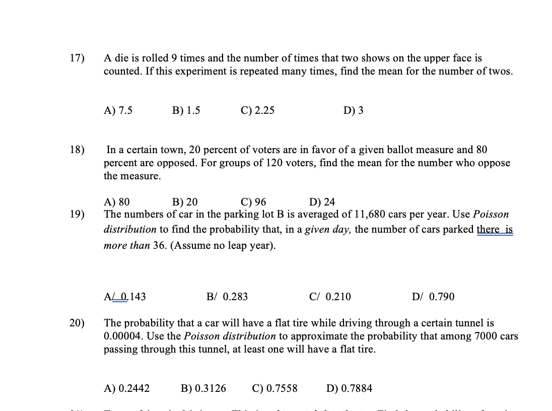 Solved 17) A die is rolled 9 times and the number of times | Chegg.com