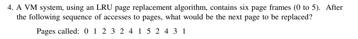 Solved 4. A VM system, using an LRU page replacement | Chegg.com