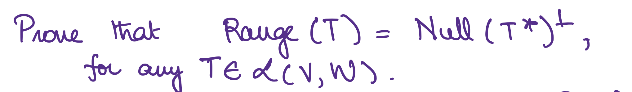 Solved Prove that Rauge(T)=Null(T∗)⊥, for any T∈α(V,W). | Chegg.com