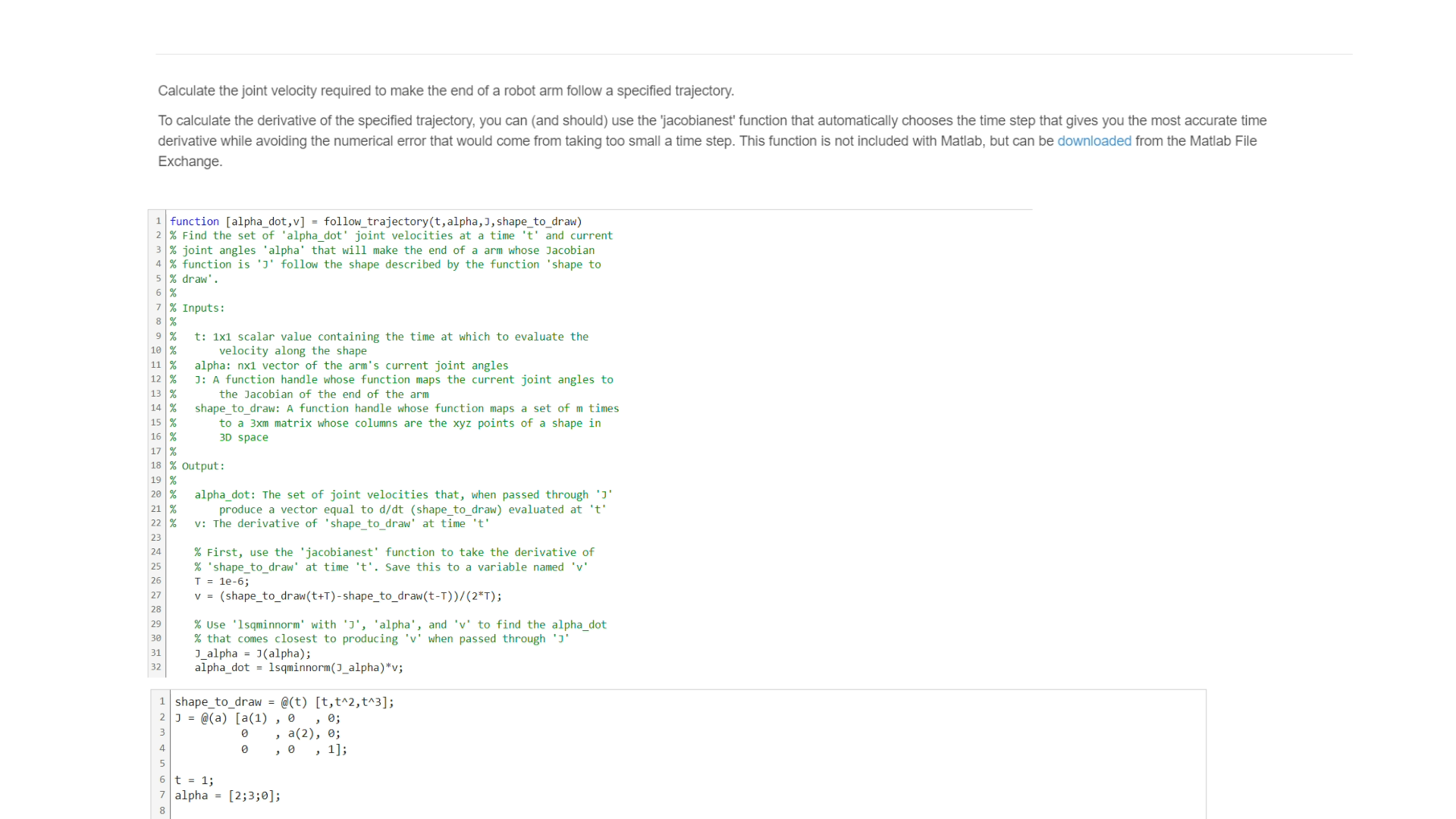 matlab work plsCalculate the joint velocity required | Chegg.com