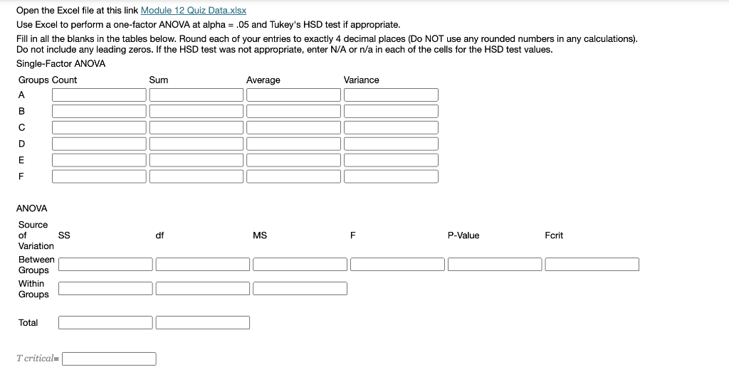 Solved Open the Excel file at this link Module 12 Quiz | Chegg.com