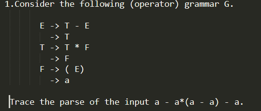 Solved 1.Consider the following (operator) grammar G. E-T E | Chegg.com