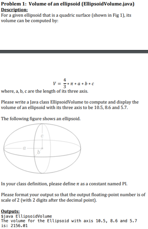 Solved Problem 1: Volume of an ellipsoid | Chegg.com