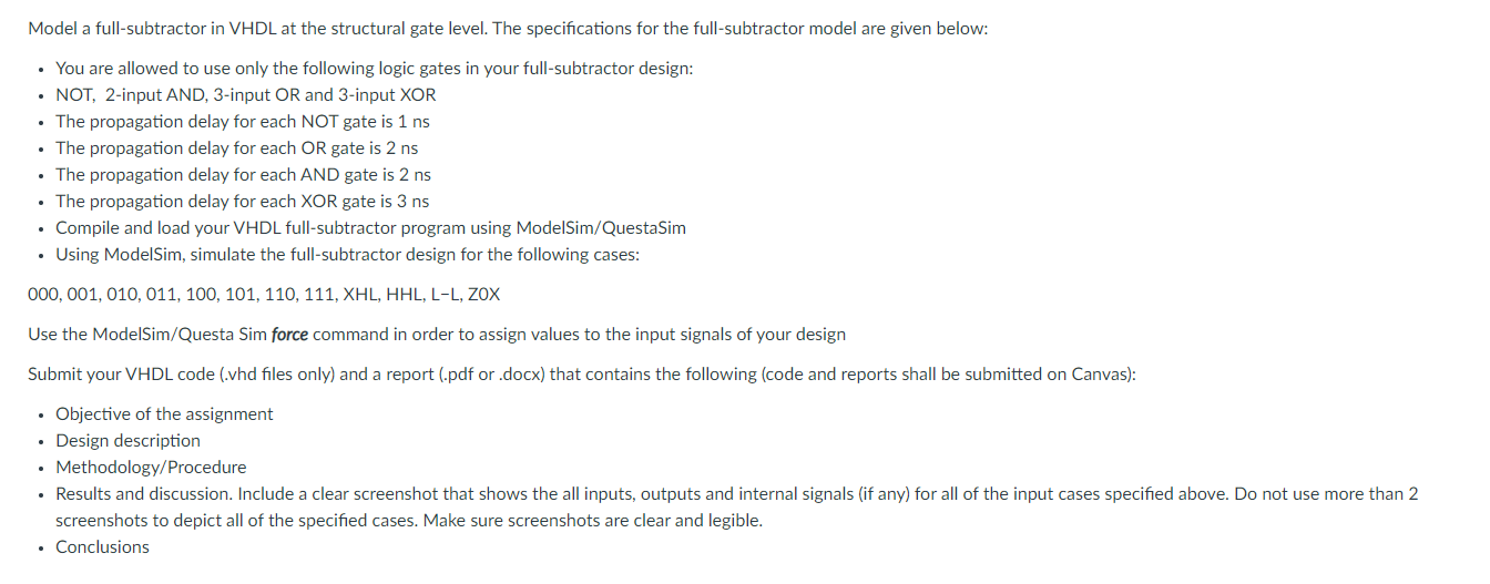 Solved Model a full-subtractor in VHDL at the structural | Chegg.com