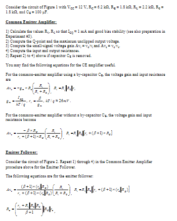 1.3kΩ, and Cz=100…F. Common I mitrer Amplifier: 1) | Chegg.com