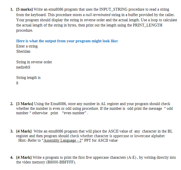 Solved 1 5 Marks Write An Emu8086 Program That Uses The Chegg