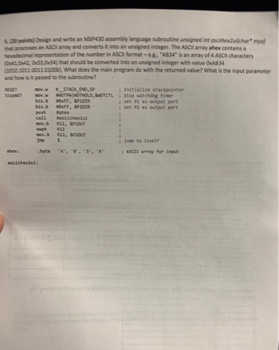 s (2l psinal) Design and write an MSP430 assembly | Chegg.com