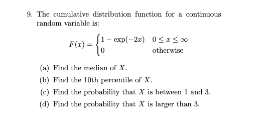 Solved 9. The cumulative distribution function for a | Chegg.com