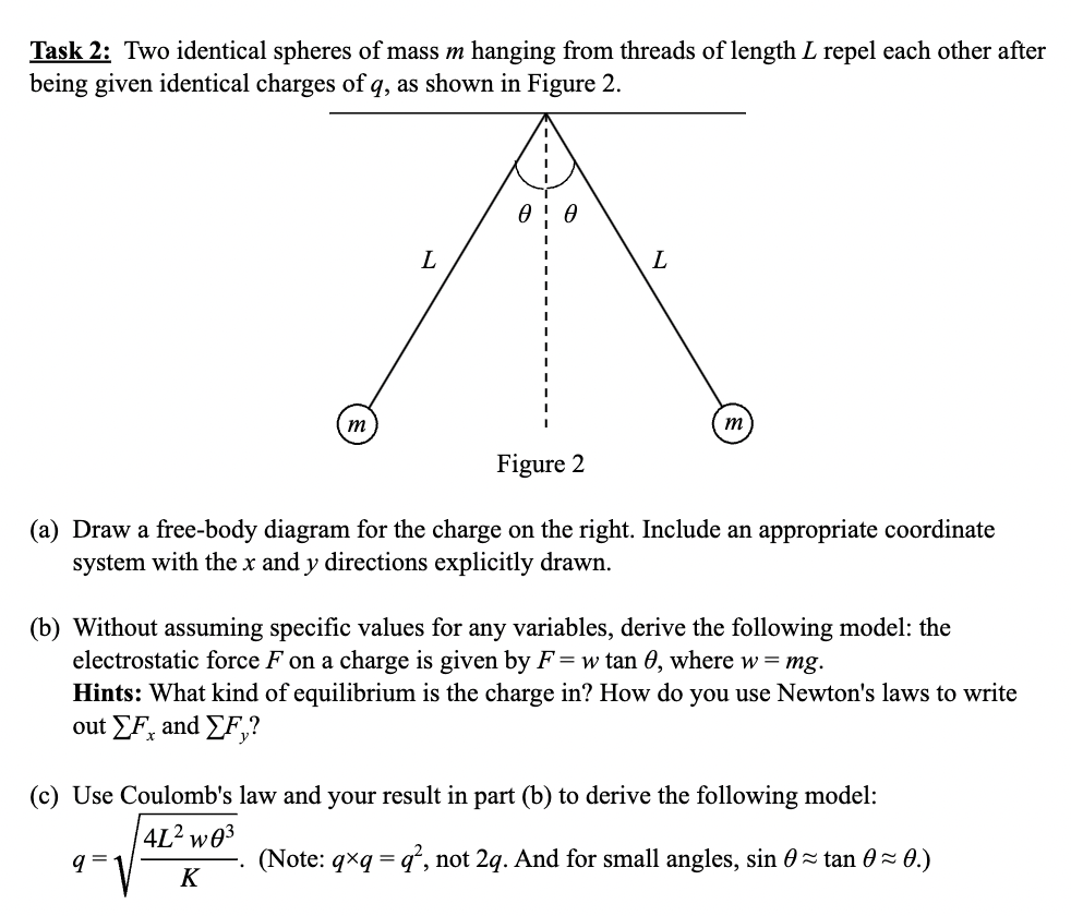 Solved Task 2: Two identical spheres of mass m ﻿hanging from | Chegg.com