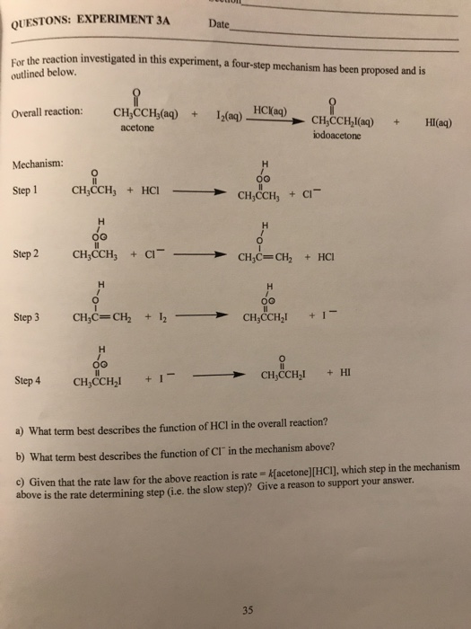 Solved QUESTONS: EXPERIMENT 3A Date For the reaction | Chegg.com