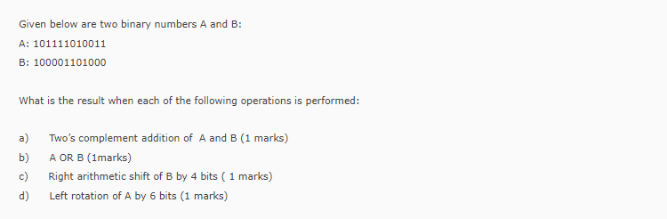 Solved Given below are two binary numbers A and B: A: | Chegg.com