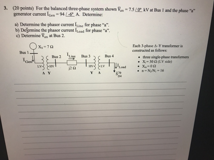 Solved 3. (20 points) For the balanced three-phase system | Chegg.com
