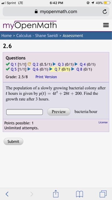 Solved Sprint LTE 6:42 PM myopenmath.com myOpenMath Home > | Chegg.com