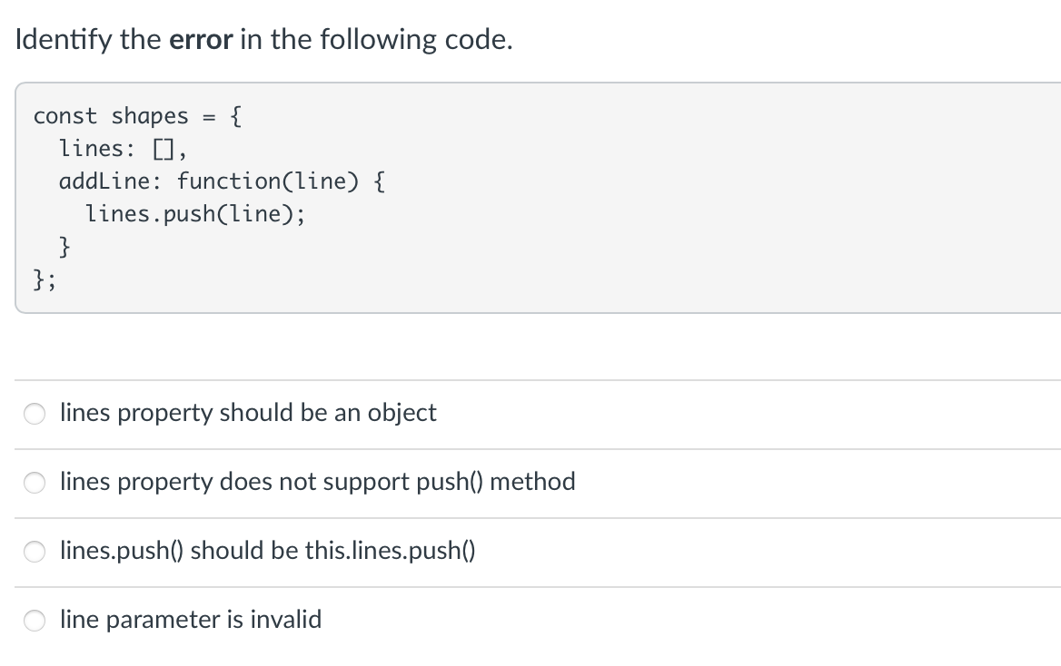 Solved Identify the error in the following code. const | Chegg.com