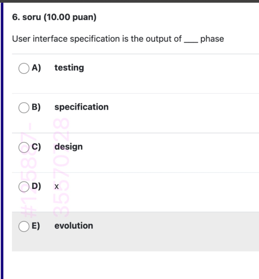 Solved 6. soru ( 10.00 puan) User interface specification is | Chegg.com