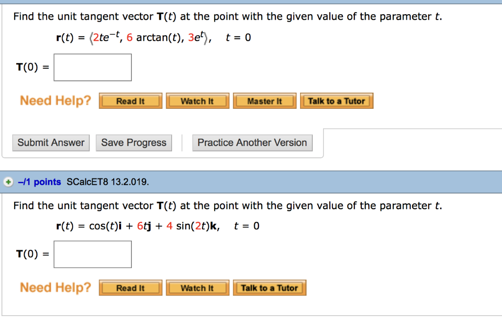 Solved Find the unit tangent vector T(t) at the point with | Chegg.com