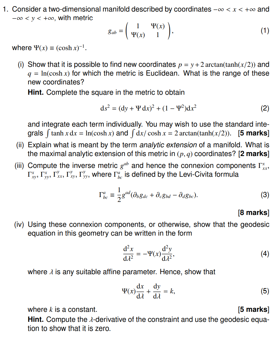 1. Consider a two-dimensional manifold described by | Chegg.com