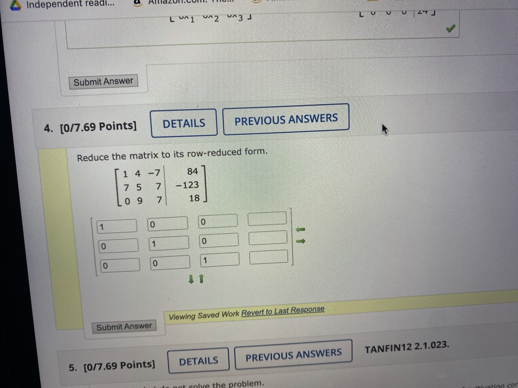 Solved Points]Reduce the matrix to its row-reduced | Chegg.com
