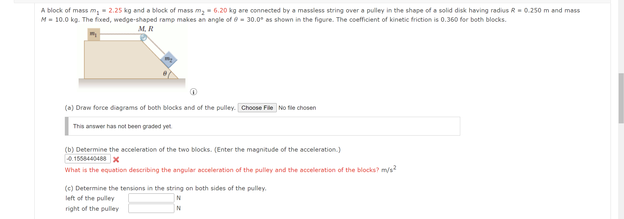 Solved A block of mass m1=2.25 kg and a block of mass | Chegg.com