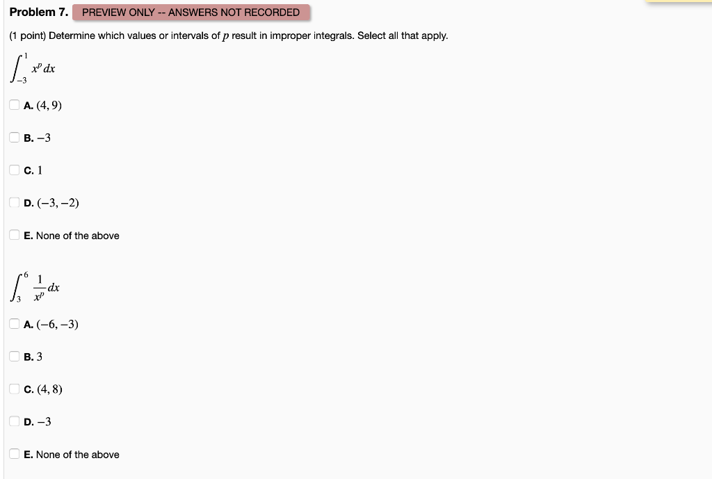 Solved Problem 7. PREVIEW ONLY -- ANSWERS NOT RECORDED (1 | Chegg.com