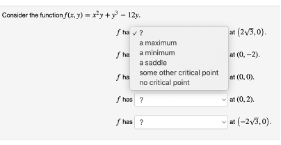 Solved Consider the function f(x,y)=x2y+y3−12y. | Chegg.com