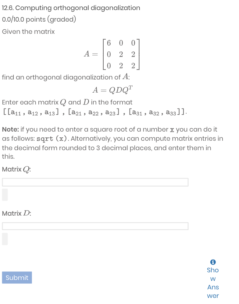 Solved 12.5. Matrix with given eigenvectors 0.0/10.0 points | Chegg.com
