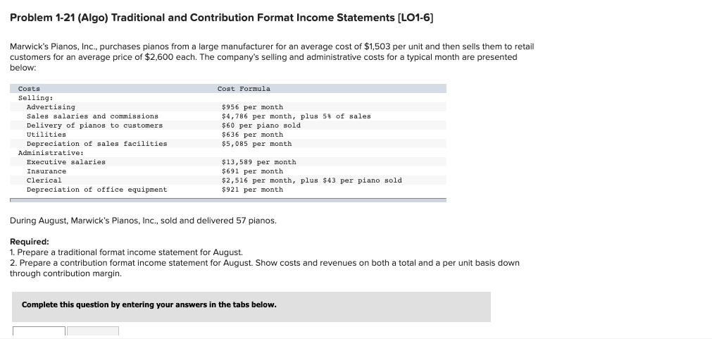 Solved Problem 1-21 (Algo) Traditional and Contribution | Chegg.com