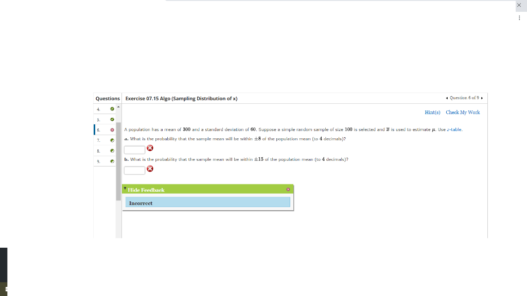 Solved Questions Exercise 07.15 Algo (Sampling Distribution | Chegg.com