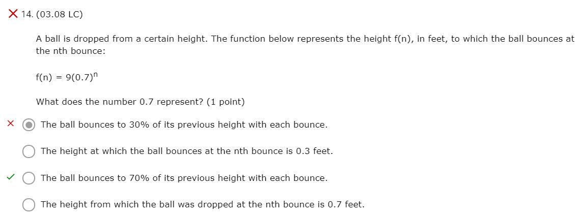 Solved X 14. (03.08 LC) A ball is dropped from a certain | Chegg.com