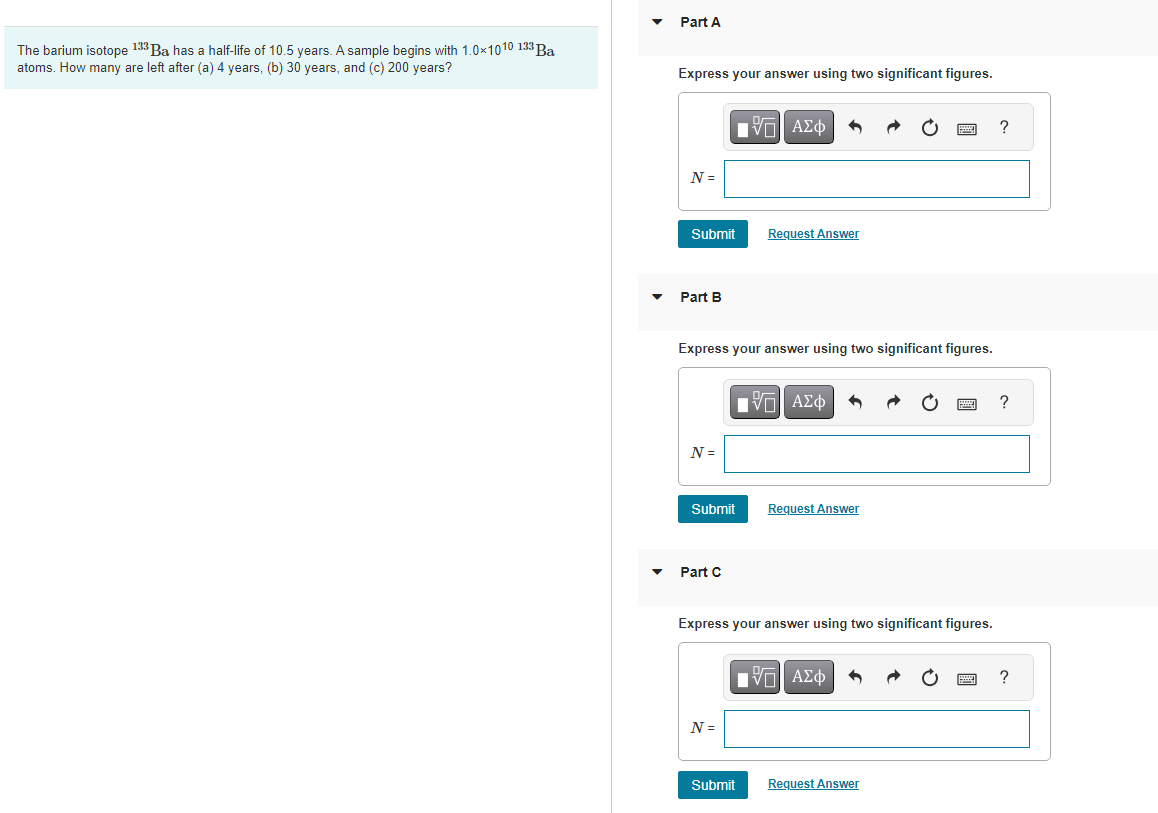 Solved Please help solve all 3 Parts. The barium isotope | Chegg.com