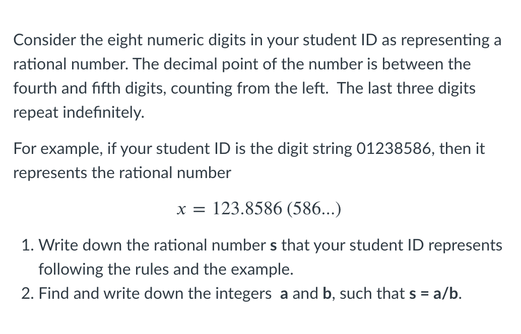 Solved Consider the eight numeric digits in your student ID | Chegg.com