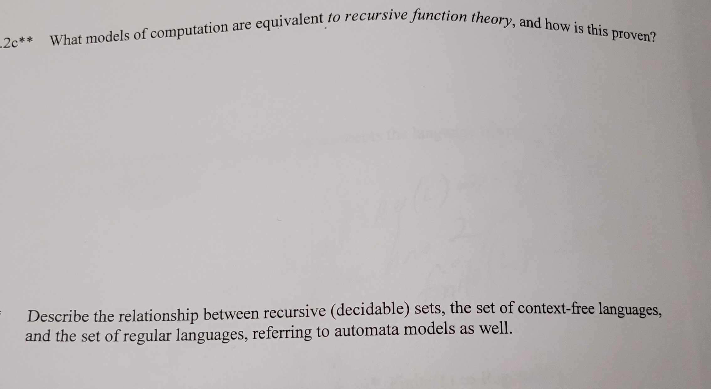 Solved 2c** What models of computation are equivalent to | Chegg.com
