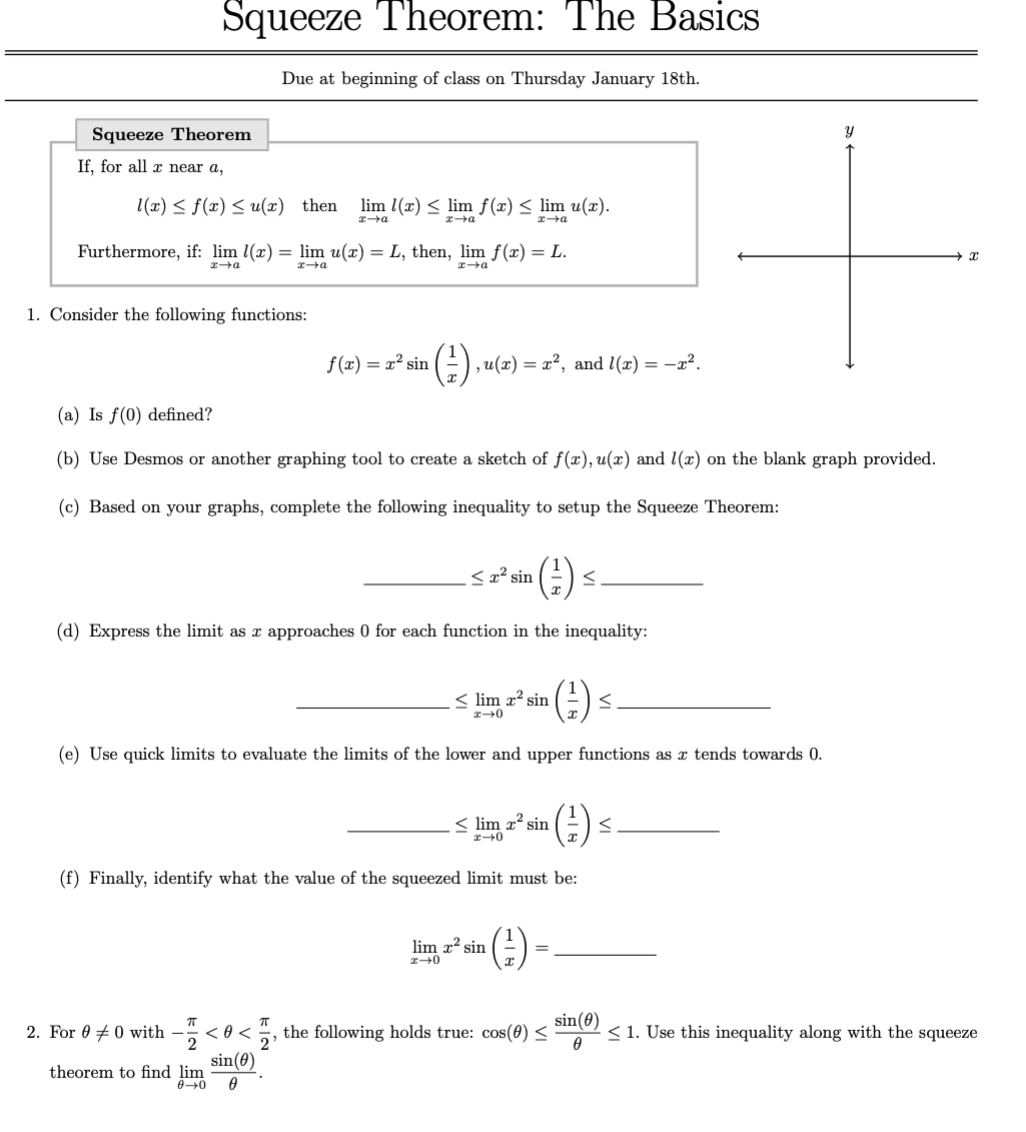 Solved Squeeze TheoremIf, ﻿for all x ﻿near a,l(x)≤f(x)≤u(x) | Chegg.com